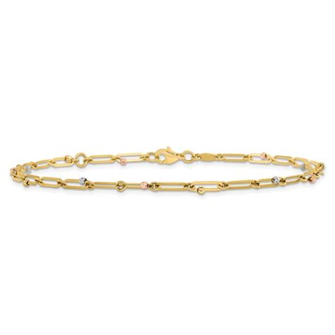 Leslies 10k Tri Color Polished And Diamond Cut 10in Anklet William