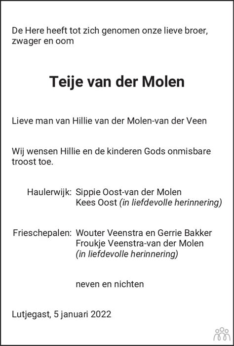 Teije Johannes Van Der Molen 05 01 2022 Overlijdensbericht En Condoleances Mensenlinq Nl