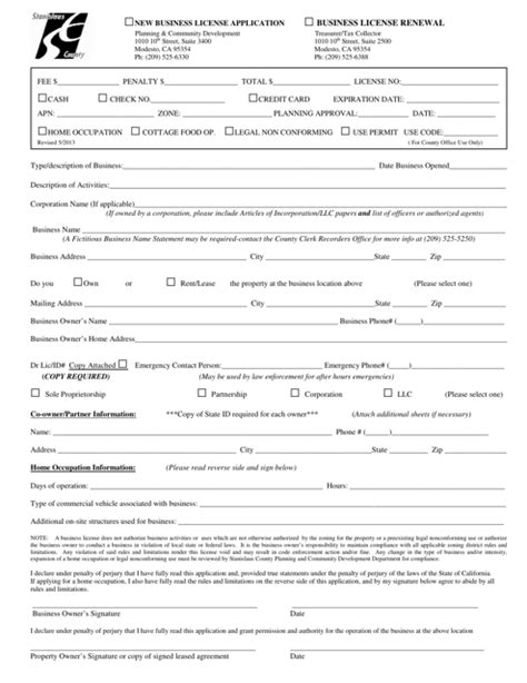 Stanislaus County California Business License Renewal Fill Out Sign