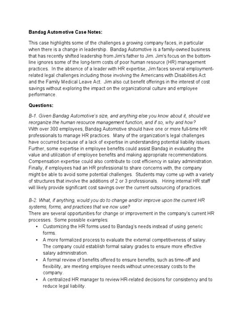 Bandag Case Notes Pdf Employment Human Resources