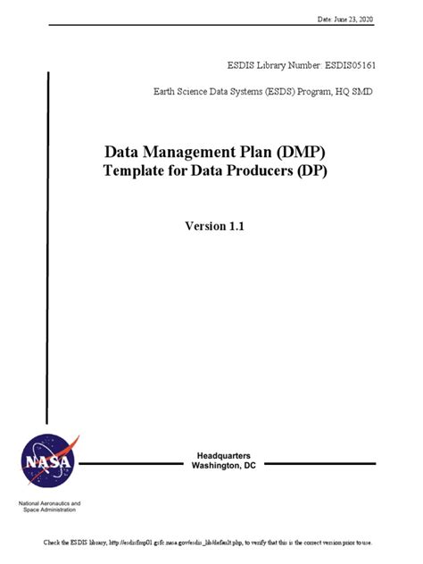 Esdis05161 Dmp For Dps Template Pdf Download Free Pdf Data Metadata