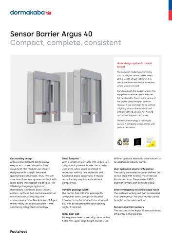 Argus Sensor Barriers Sensor Gates Dormakaba Pdf Catalogs
