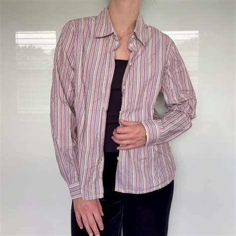 Vintage 00s Colourful Striped Button Up Shirt Size Depop