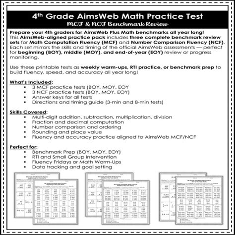 4th Grade Aimsweb Math Practice Test Mcf And Ncf Benchmark Review