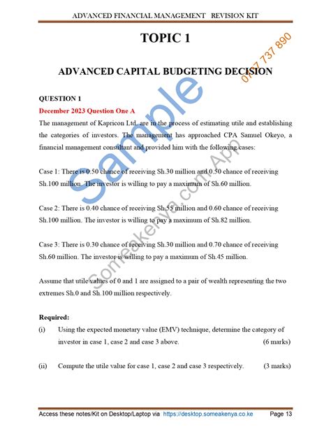 Advanced Financial Management Revision Kit Kasneb Cpa Atd Cs Ccp