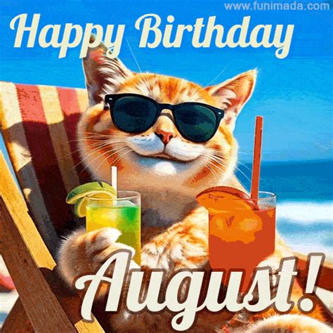 Cat Birthday Cheers For August On The Beach Download On