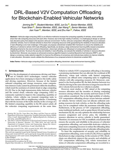 Drl Based V2v Computation Offloading For Blockchain Enabled Vehicular