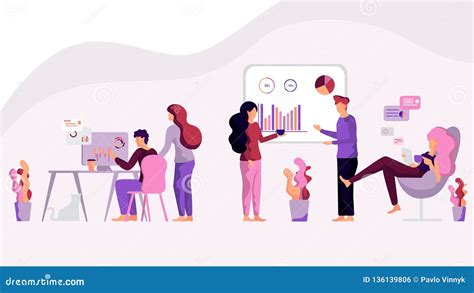 Illustration Group Men And Women Analyze Test Data Stock Vector Illustration Of Monitor