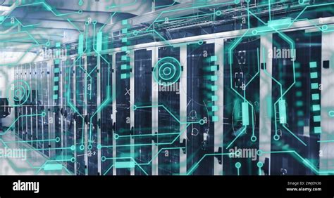 Image Of Connections And Data Processing Over Circuit Board And Servers