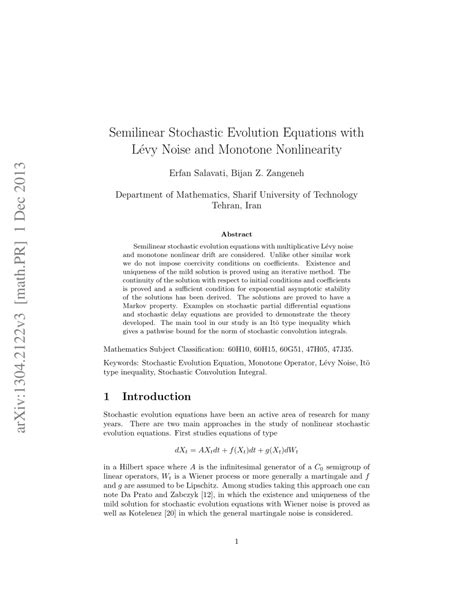 Pdf Semilinear Stochastic Evolution Equations With Levy Noise And