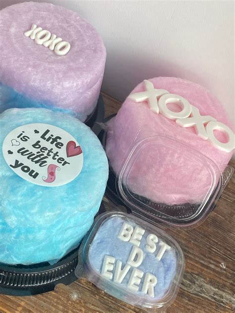 Custom Cotton Candy Cake With Personalized Hard Candy Message Of Edibl