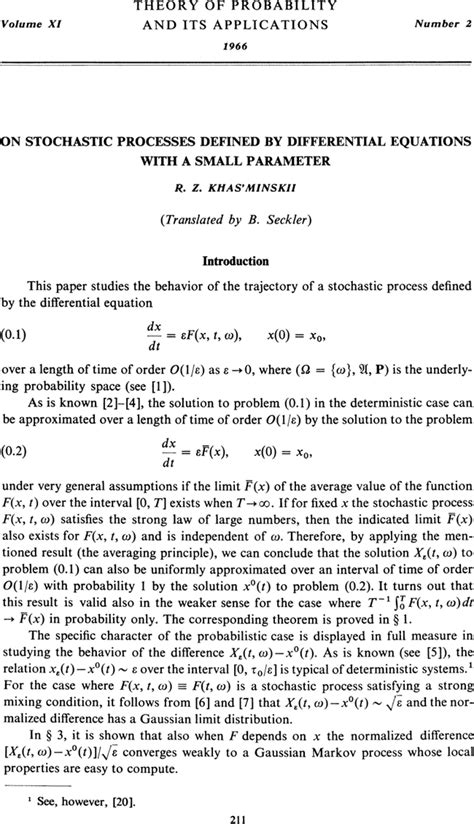 On Stochastic Processes Defined By Differential Equations With A Small