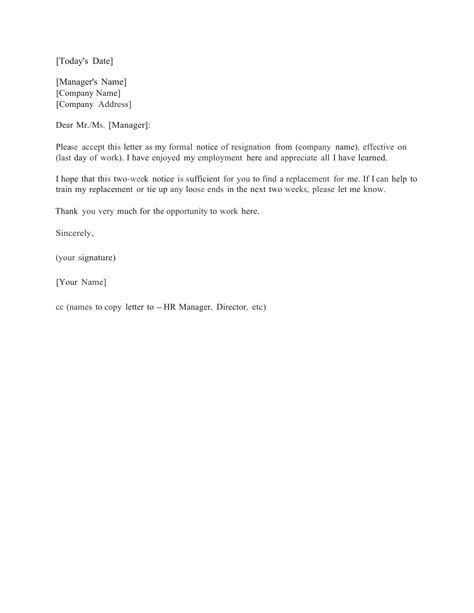 2 Week Notice Letter Template Word Free