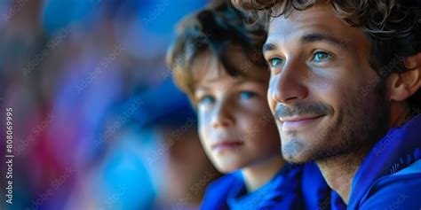 Supporting The French National Team Father And Son In Blue Crowd