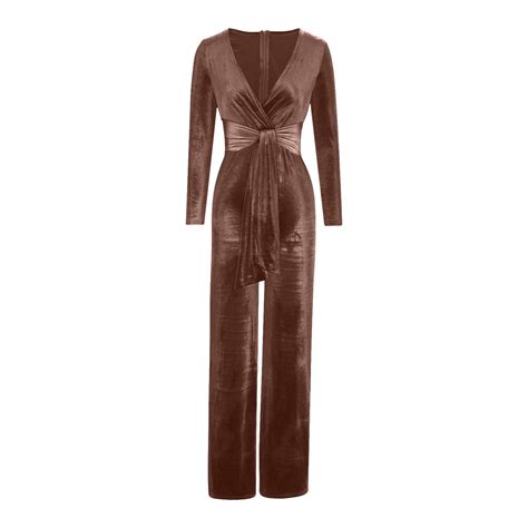 Safuny Womens Slim Elegant Velvet Jumpsuits Wide Leg Pants Teen Long