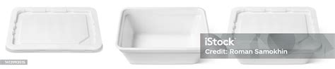 Empty Open And Closed White Styrofoam Food Container With Plastic Lid