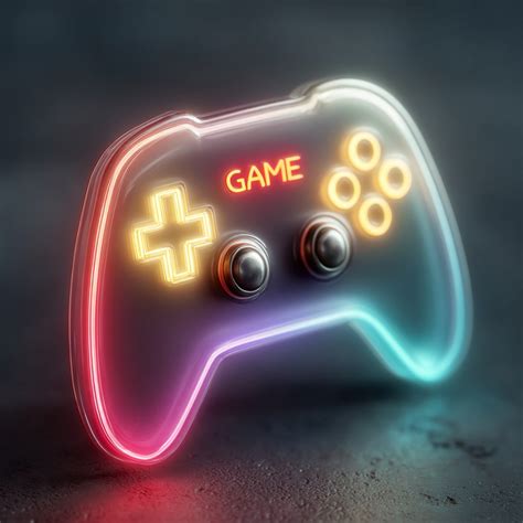 A Minimalistic Neon Icon Featuring A Glowing Game Controller With Pixel