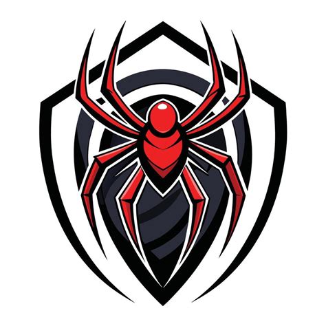 A Red Spider With Black Legs Is Centered Inside A Black Shield With A