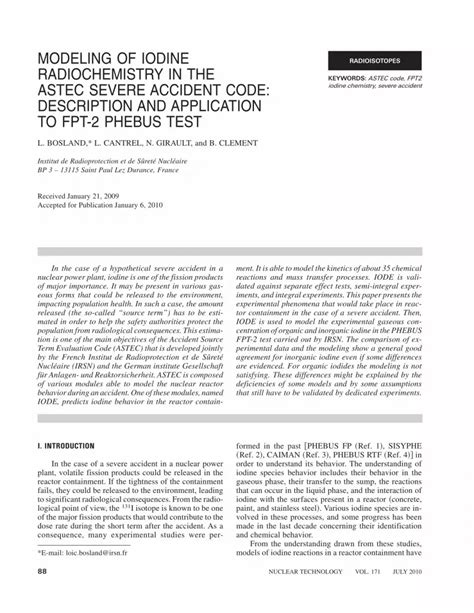 Pdf Modeling Of Iodine Radiochemistry In The Astec Severe Accident