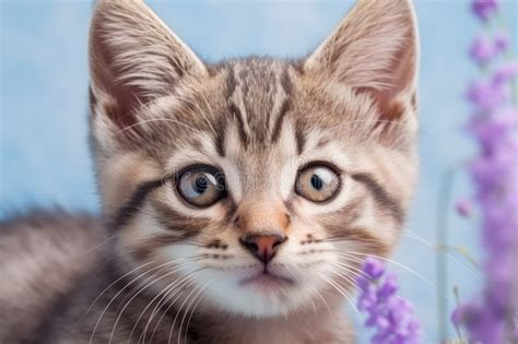 Close Up View Of Gray Tabby Cute Kitten Stock Illustration Illustration Of Beautiful