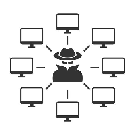 Vector Illustration Of Hacker Network Icon In Dark Color And White
