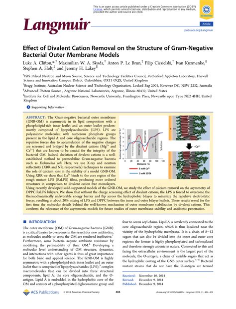 Pdf Effect Of Divalent Cation Removal On The Structure Of Gram Negative Bacterial Outer
