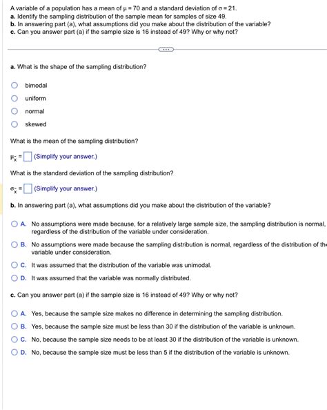 Solved A Variable Of A Population Has A Mean Of μ 70 ﻿and A