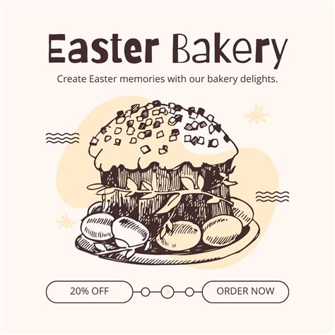 Easter Bakery Ad With Holiday Cake And Eggs Online Instagram Post