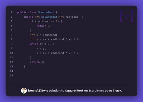 Benny123tws Solution For Square Root In Java On Exercism