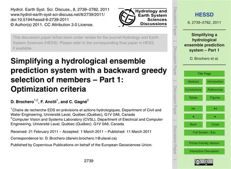 Pdf Simplifying A Hydrological Ensemble Prediction System With A Backward Greedy Selection Of