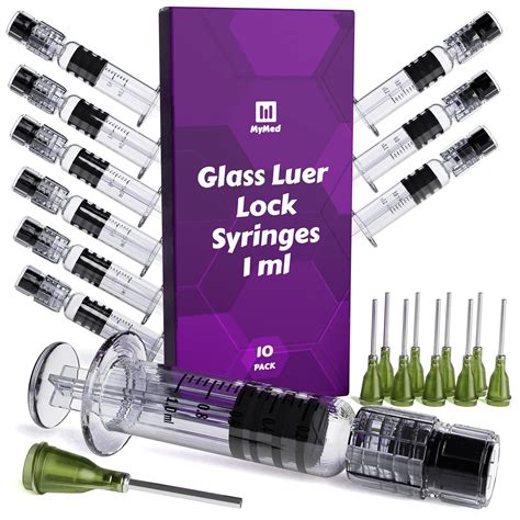 Mymed 10 Pack 1ml Borosilicate Glass Luer Lock Syringe Set With 10ga