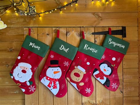 Personalized Christmas Stocking Redgreen Santa Snowman Penguin