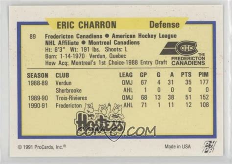 1991 92 Procards Ahl Ihl [base] 89 Eric Charron