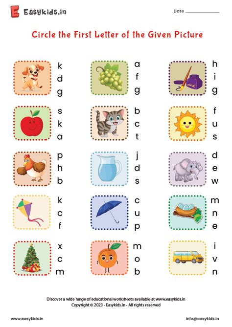 Circle The First Letter Of The Picture Worksheet