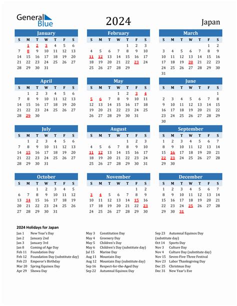 2024 Printable Calendar With Japan Holidays