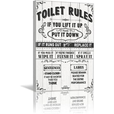 Bathroom Canvas Wall Art Rustic Funny Toilet Rules Prints Signs Wood