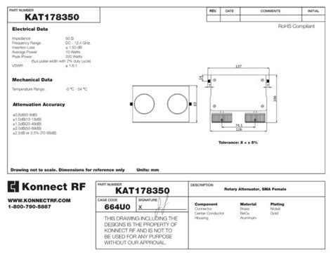 Rotary Attenuator Sma Female Dc 124 Ghz 10 Watts 0 99 Db In 1 Db And 10 Db Steps Konnectrf