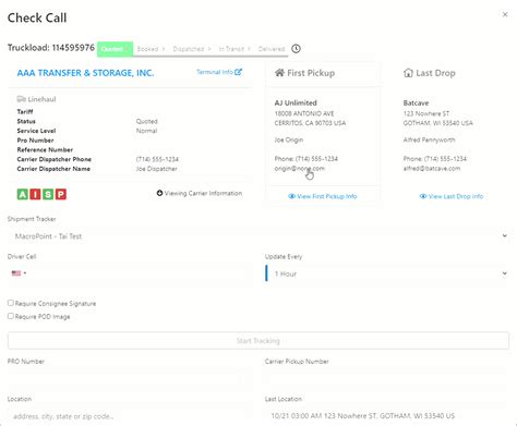 Check Call Modal