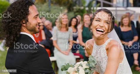 Happy Married Couple During Marriage Ceremony Or Reception Celebration