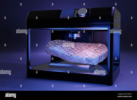 3d Printer Printing An Edible Steak Illustration Of The Concept Of