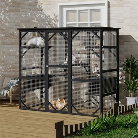 Ataujin Spacious Outdoor Cat House Wood Catio Outdoor Cat Enclosure