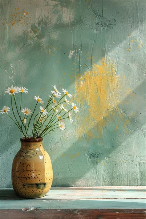 Modern Wall Texture Background With Flower Vase Stock Illustration