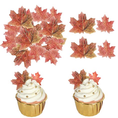 Xsstarmi 40 Pack Edible Fall Leaves Cupcake Toppers Gold Leaf Cake