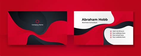 현대 창조적이고 깨끗한 검은 색 빨간색 명함 디자인 템플릿 트렌디 한 단순한 추상 기하학적 세련된 웨이브 라인이있는 고급 우아한 명함 디자인 배경 벡터 일러스트 레이 션