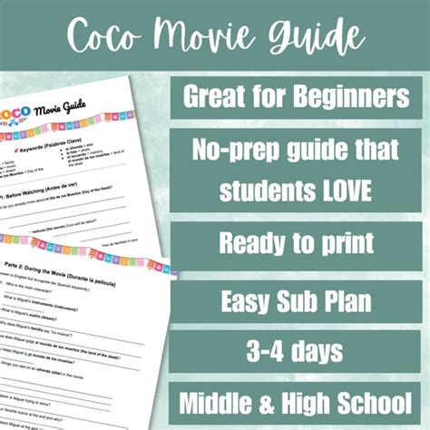 Coco Movie Guide For Spanish Class Beginnernovice Level 1 Día De