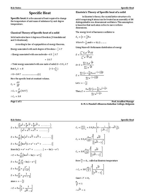 Specific Heat Einsteins Theory Of Specific Heat Of A Solid Pdf