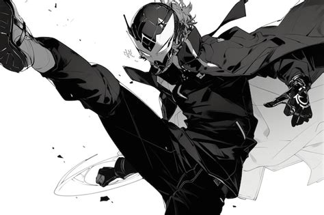 Premium Ai Image Masked Person In Midair Doing A Split Kick