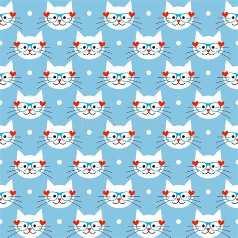 Cute Kittens Pattern Cats With Sunglasses On Vector Background Stock