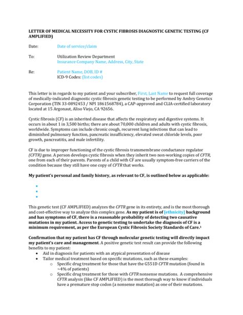 Cf Genetic Testing Letter Of Medical Necessity