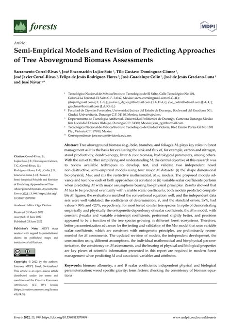 Pdf Semi Empirical Models And Revision Of Predicting Approaches Of Tree Aboveground Biomass